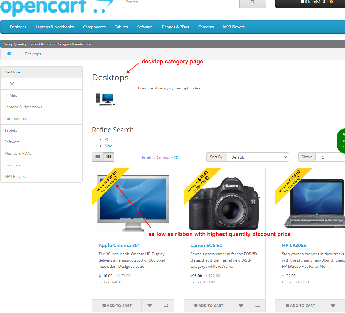 OpenCart - Group Quantity Discount By Product Category Manufacturer