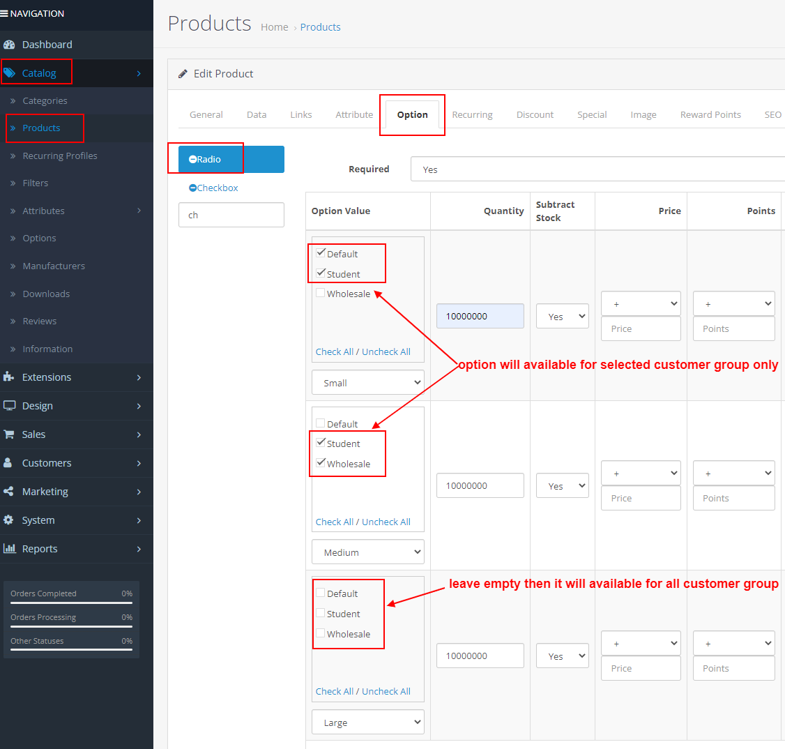 OpenCart - Product Option Values By Customer Group