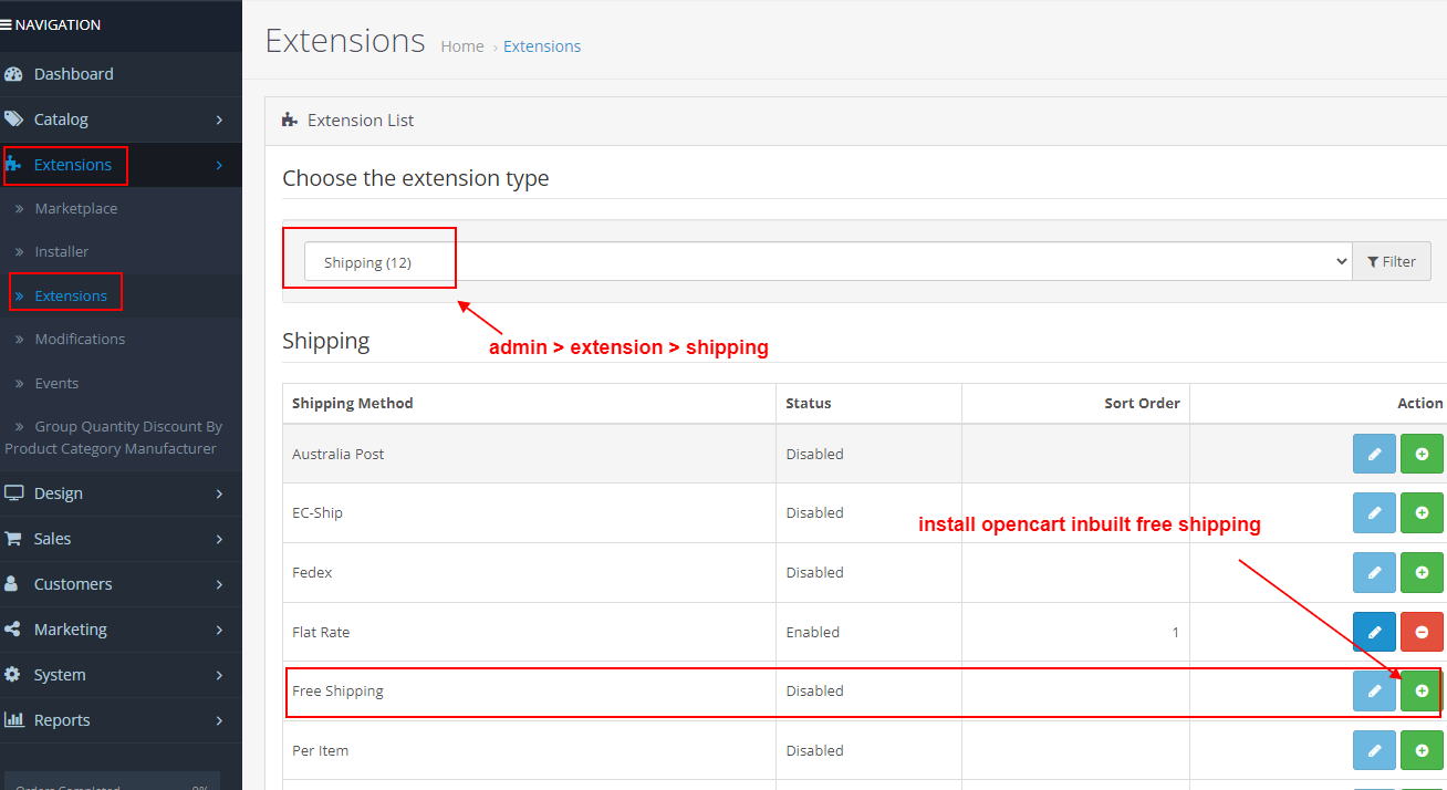 OpenCart - Free Shipping For Individual Products