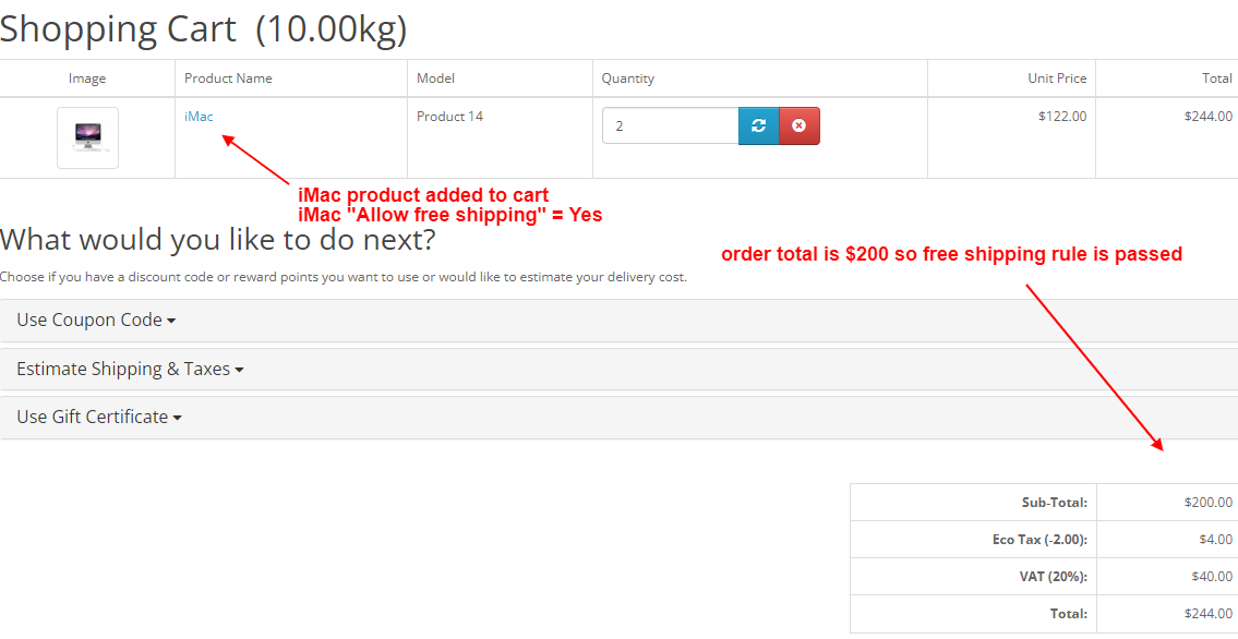 OpenCart - Free Shipping For Individual Products