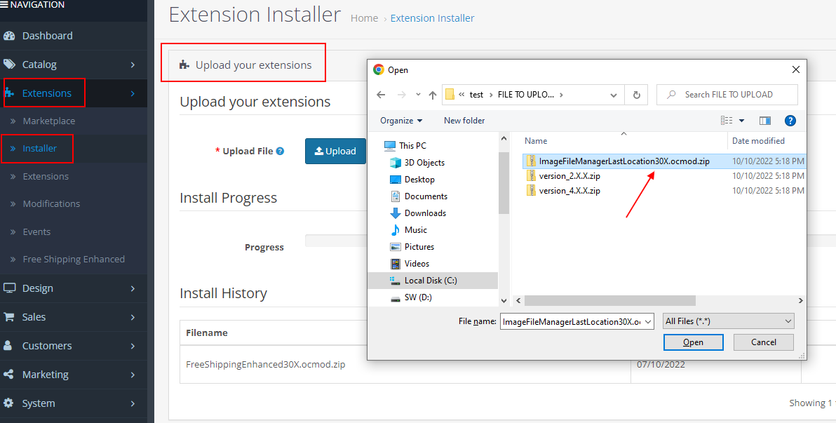 OpenCart - Image File Manager Last Location