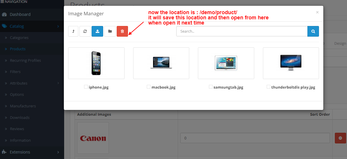OpenCart - Image File Manager Last Location