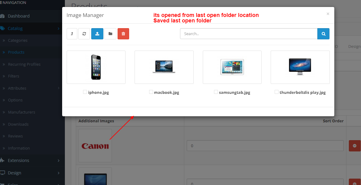 OpenCart - Image File Manager Last Location