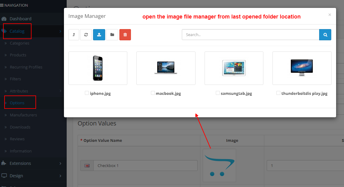 OpenCart - Image File Manager Last Location