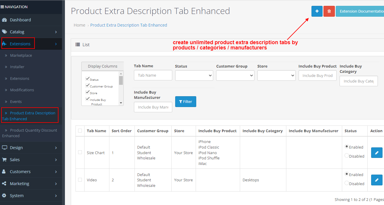 OpenCart - Product Extra Description Tab Enhanced