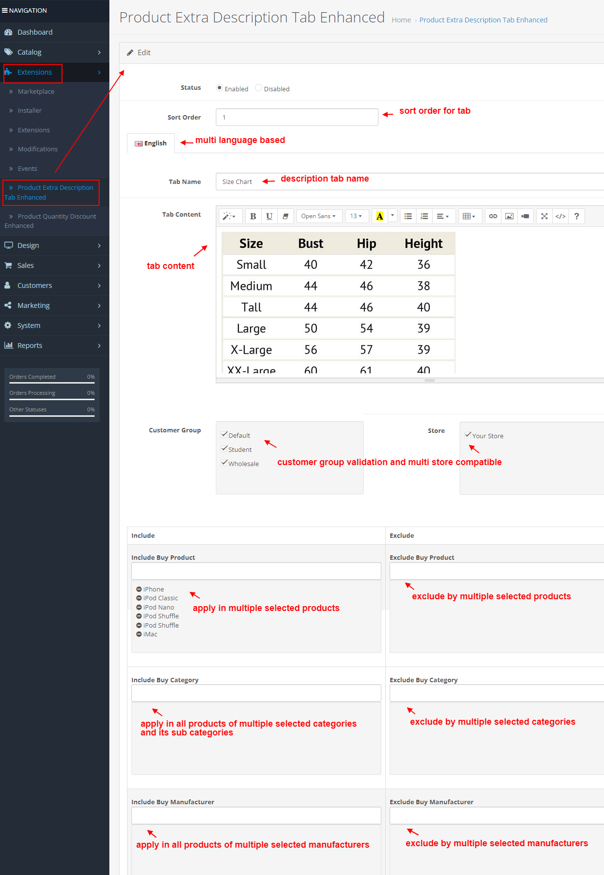 OpenCart - Product Extra Description Tab Enhanced