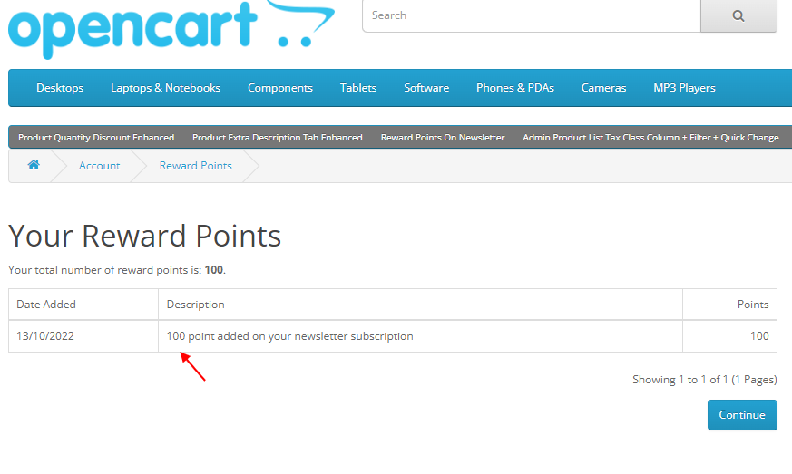OpenCart - Reward Points On Newsletter