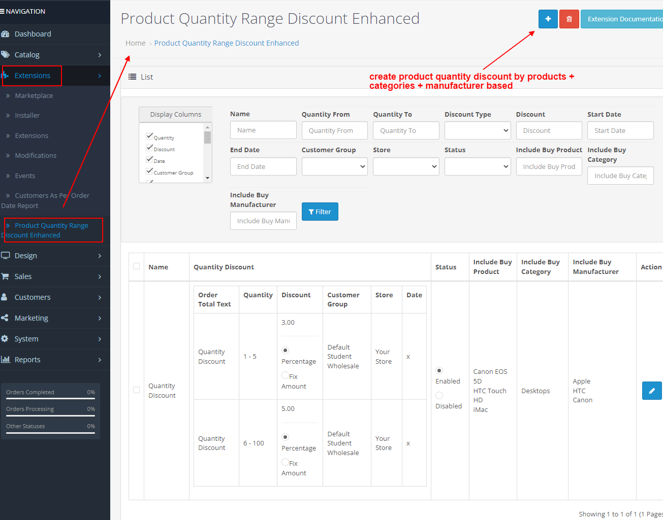 OpenCart - Product Quantity Range Discount Enhanced