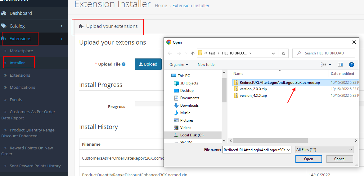 OpenCart - Redirect URL After Login And Logout