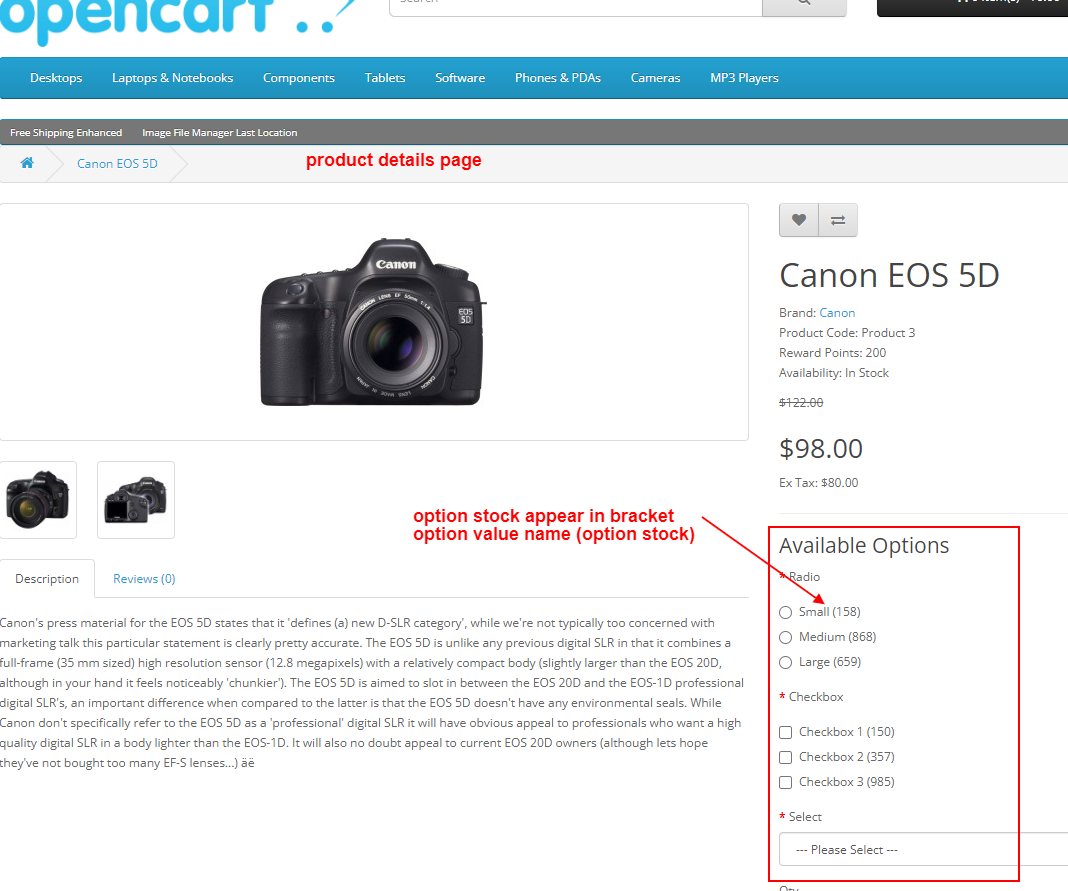 OpenCart - Display Product Option With Stock