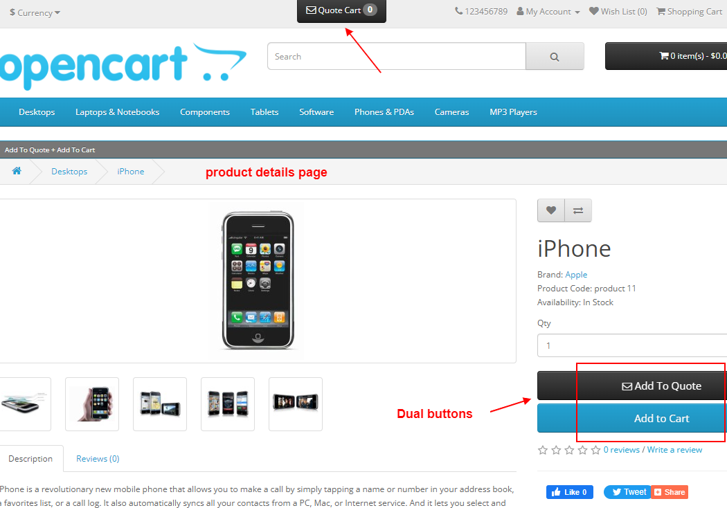 OpenCart - Add To Quote + Add To Cart