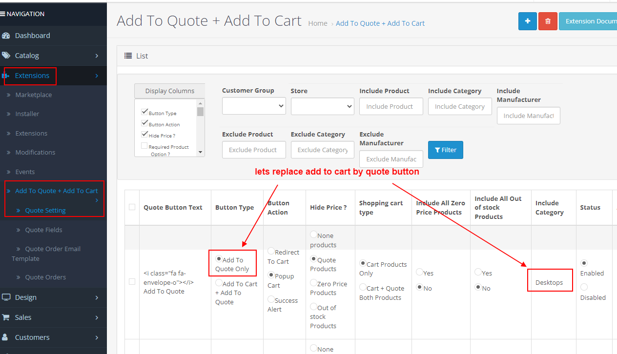 OpenCart - Add To Quote + Add To Cart
