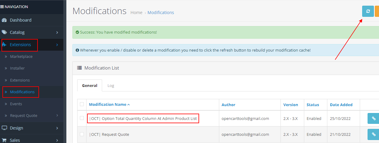 OpenCart - Option Total Quantity Column At Admin Product List