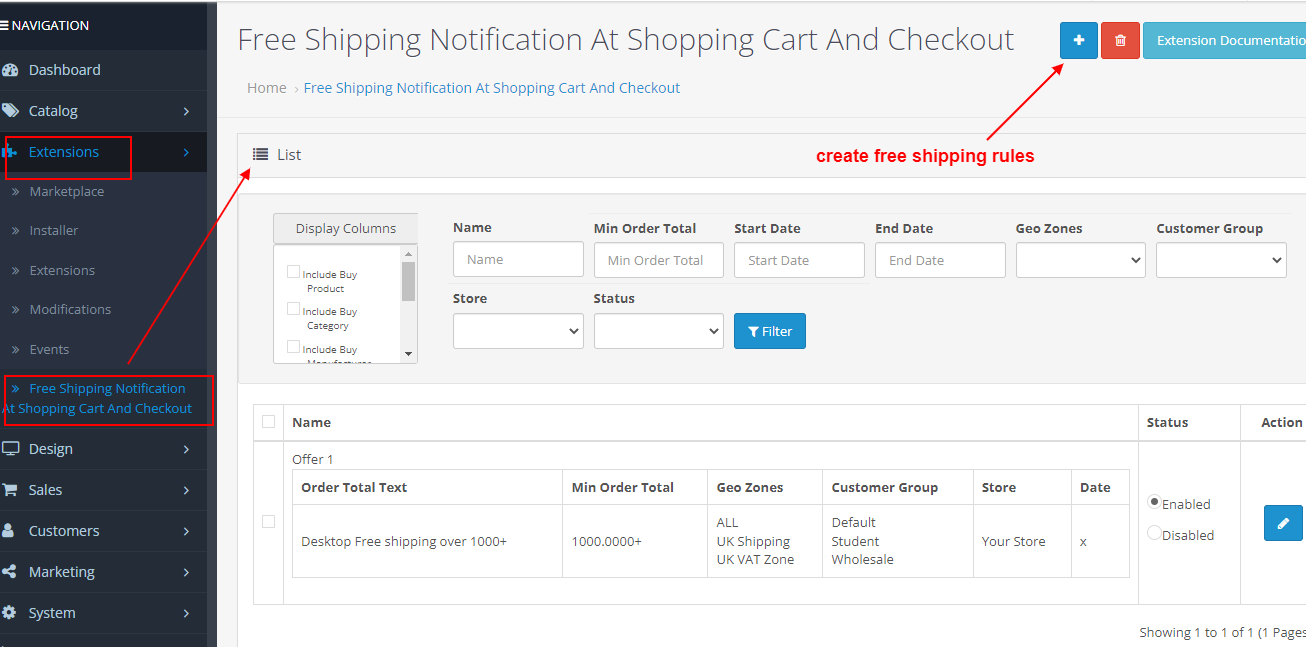 OpenCart - Free Shipping Notification At Shopping Cart And Checkout