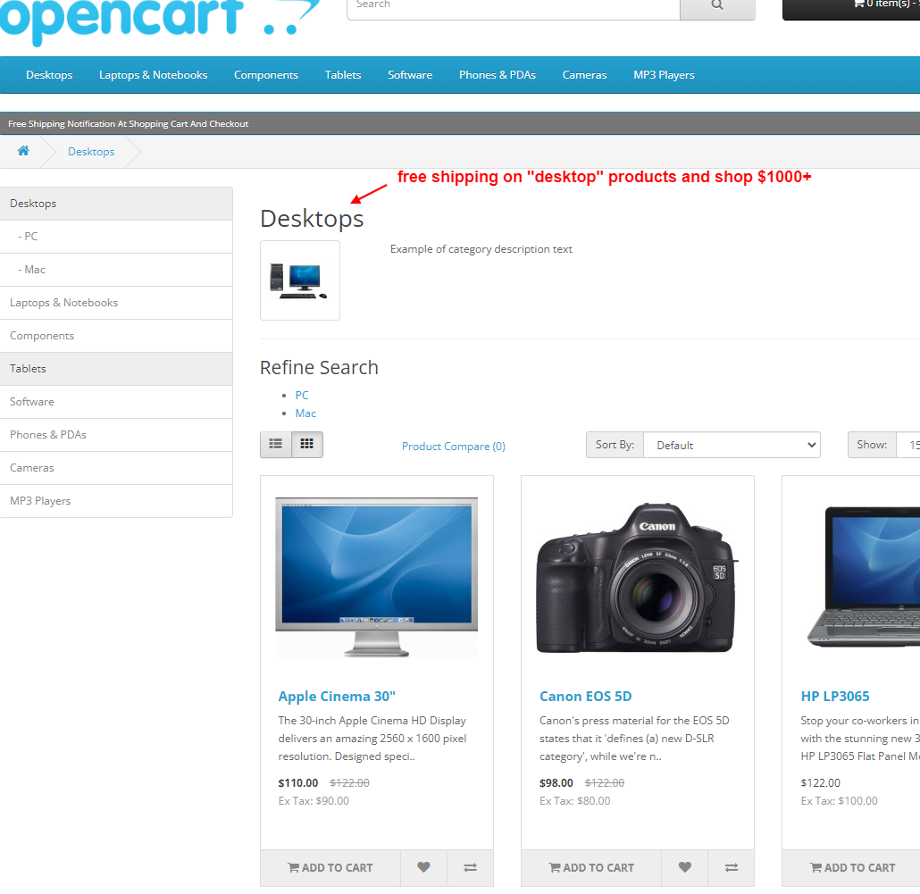OpenCart - Free Shipping Notification At Shopping Cart And Checkout
