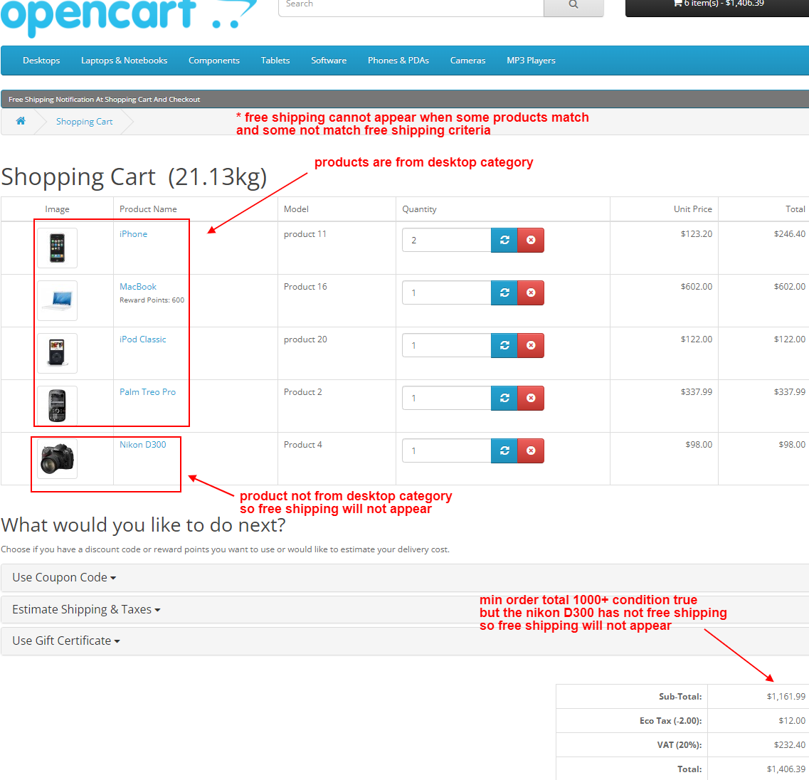 OpenCart - Free Shipping Notification At Shopping Cart And Checkout