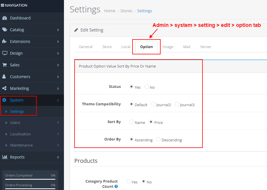 OpenCart - Product Option Value Sort By Price Or Name