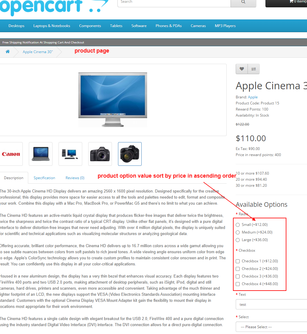 OpenCart - Product Option Value Sort By Price Or Name