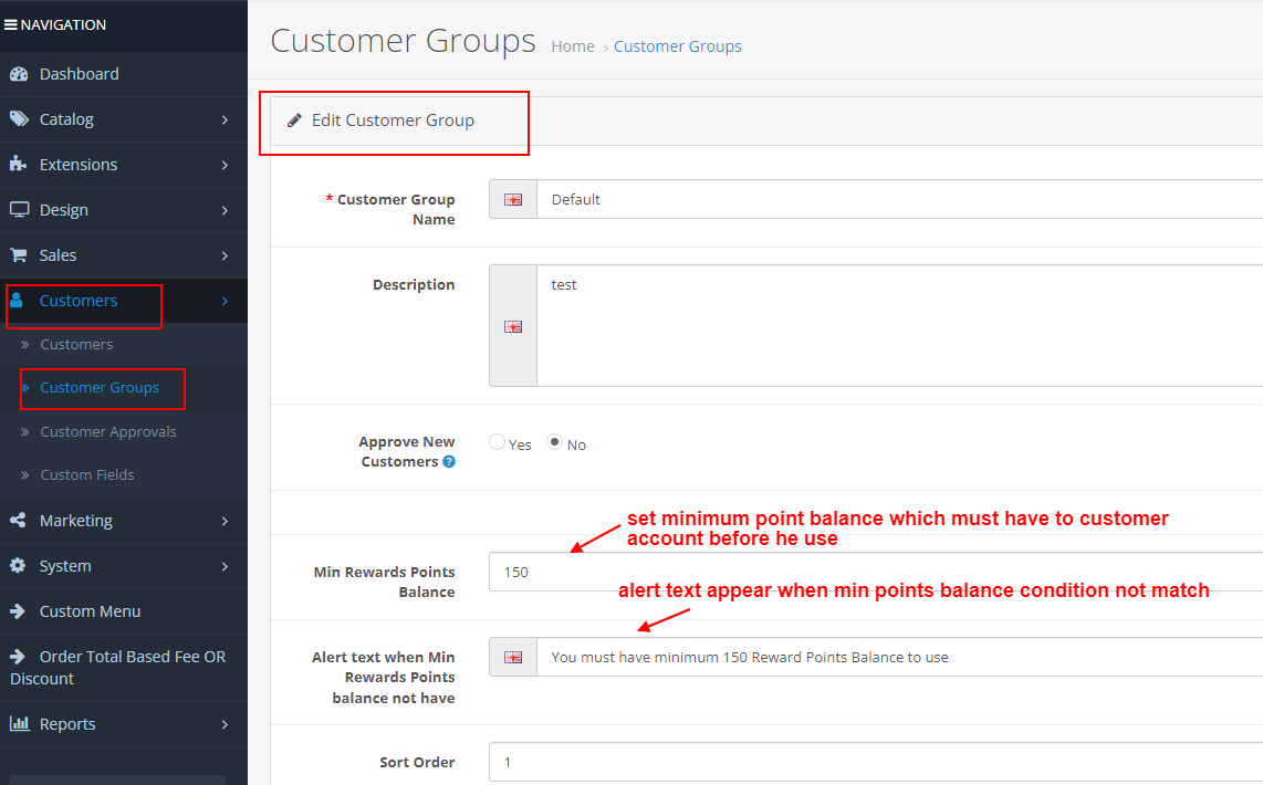 OpenCart - Min Reward Points Balance Must Have By Customer Group