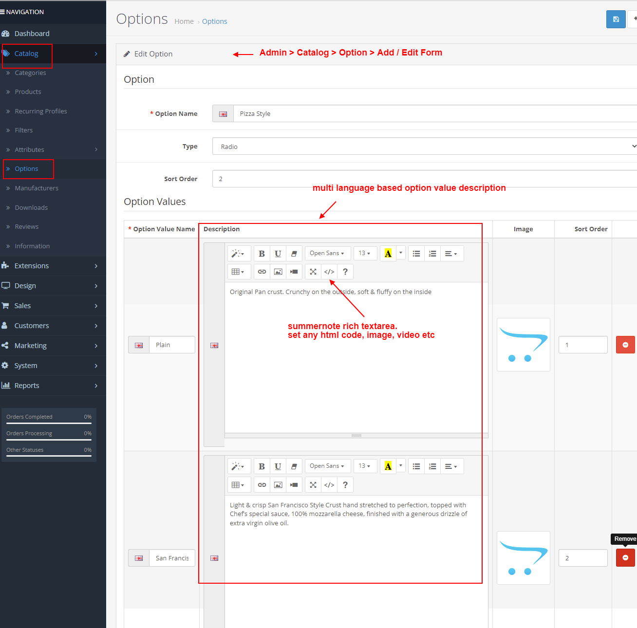 OpenCart - Option Value Description
