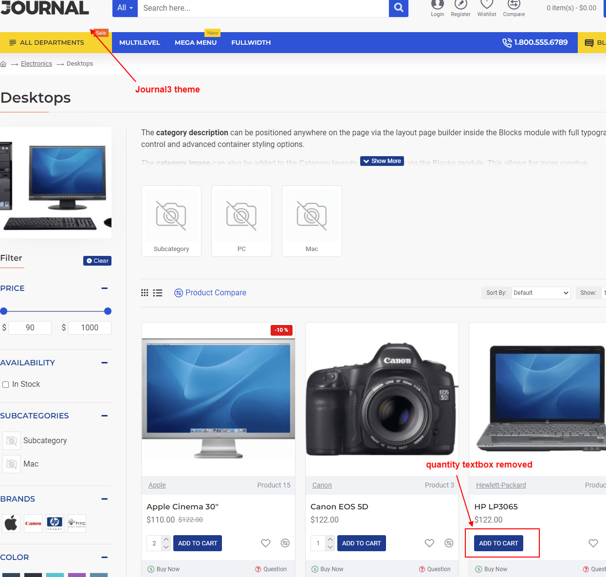 OpenCart - Remove Individual Product Quantity Textbox