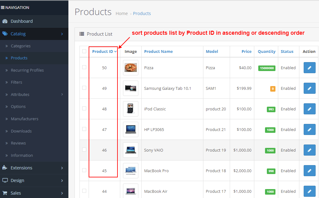 OpenCart - Product ID Column + Filter At Admin Product List