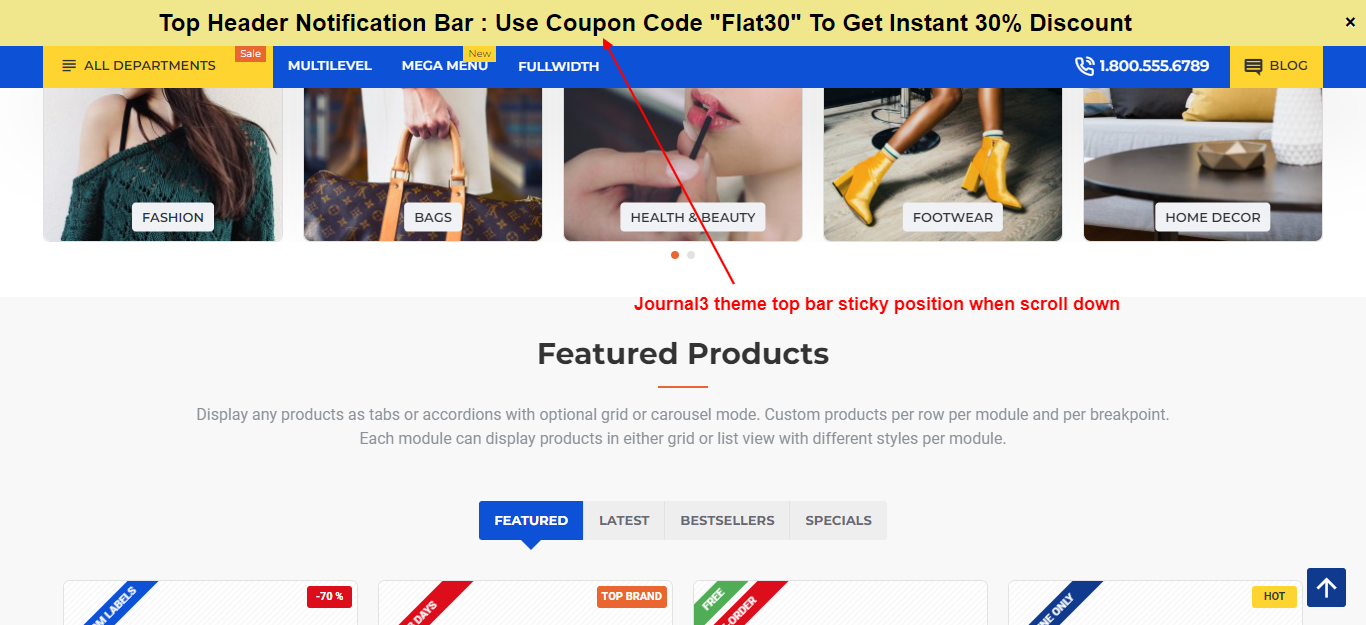 OpenCart - Top Header Notification Bar
