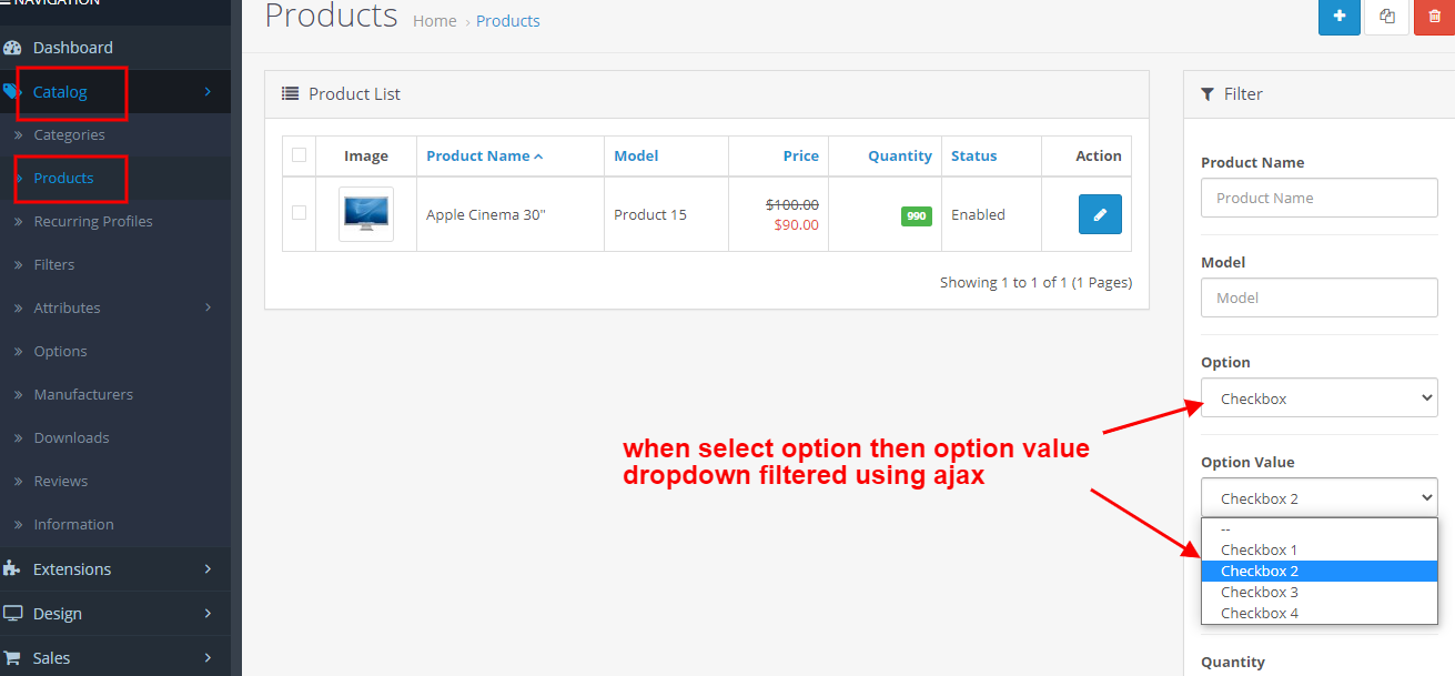 OpenCart - Options Filter At Admin Product List