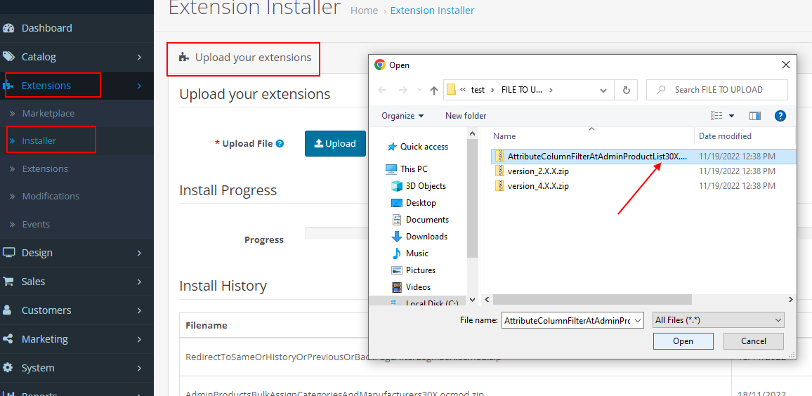 OpenCart - Attribute Column+Filter At Admin Product List