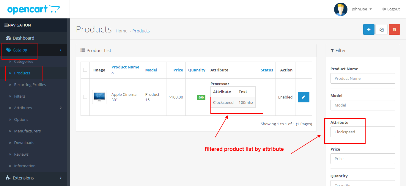 OpenCart - Attribute Column+Filter At Admin Product List