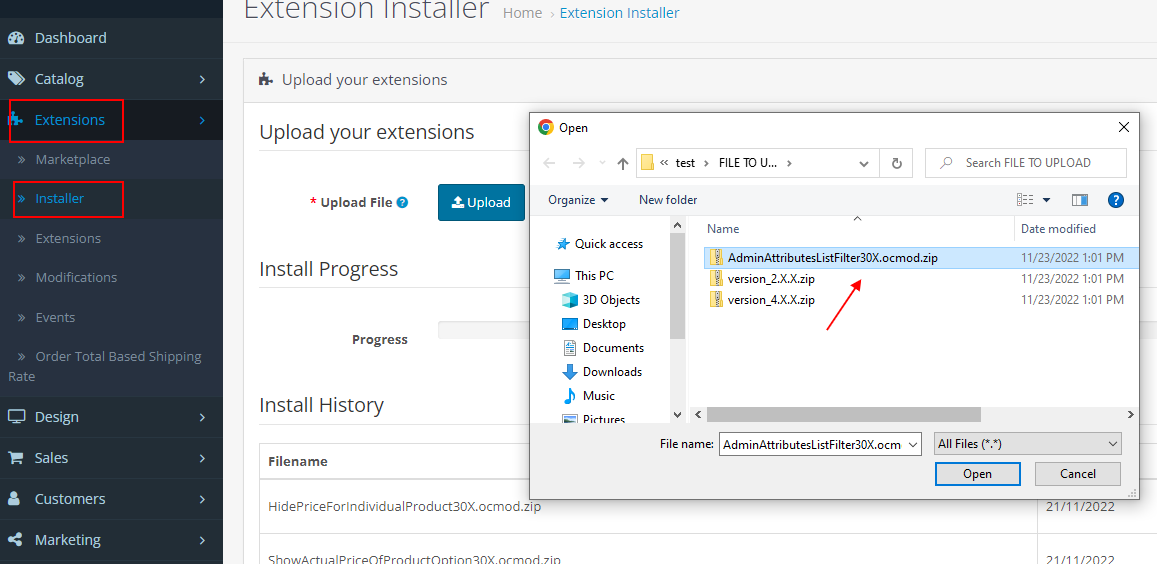 OpenCart - Admin Attributes List Filter