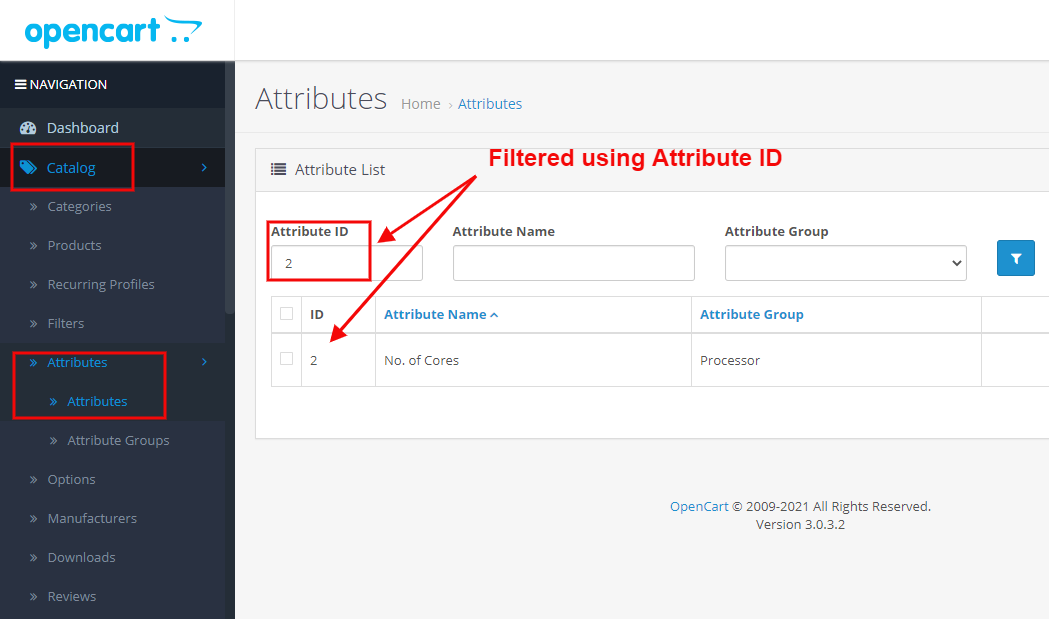 OpenCart - Admin Attributes List Filter