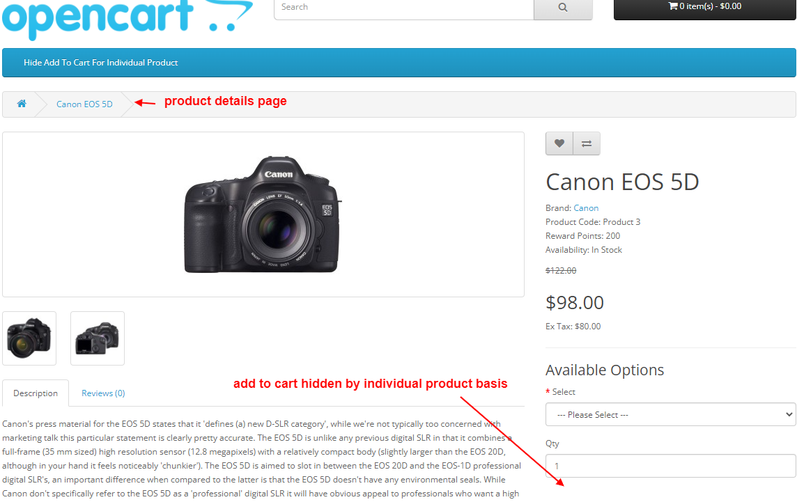 OpenCart - Hide Add To Cart For Individual Product