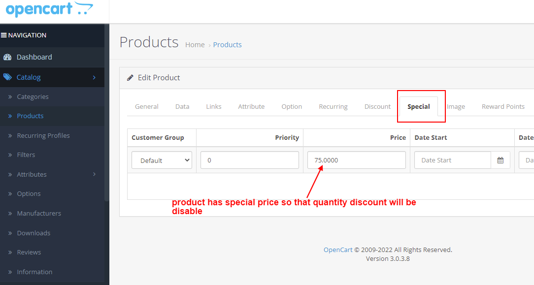 OpenCart - Disable Discount Price If Special Price Available