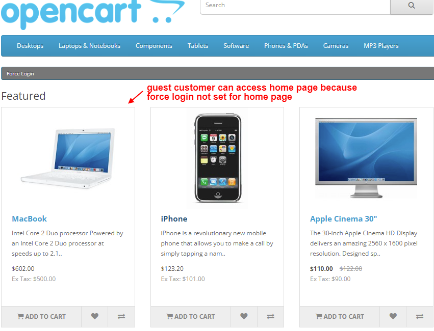 OpenCart - Force Login