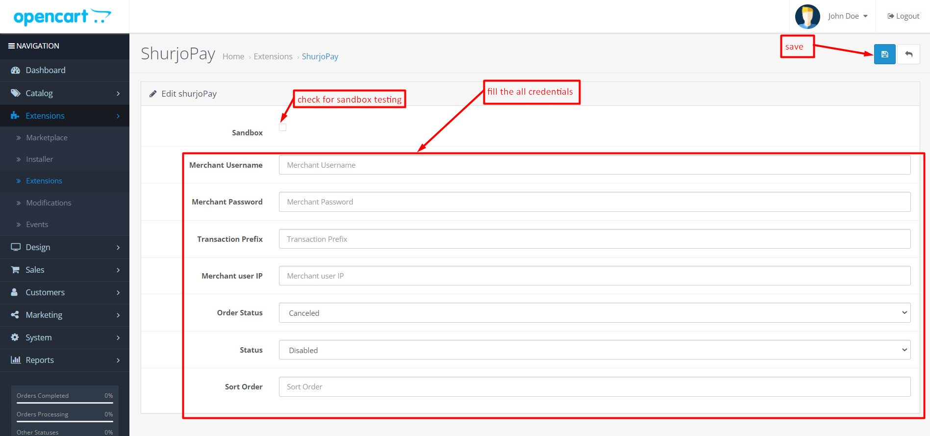 OpenCart - shurjoPay online payment gateway