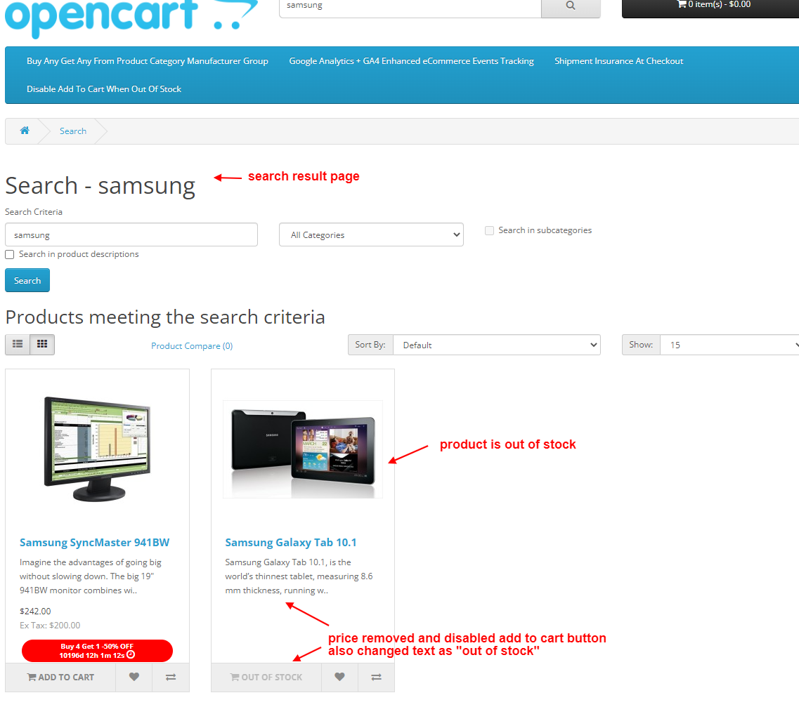 OpenCart - Disable Add To Cart When Out Of Stock