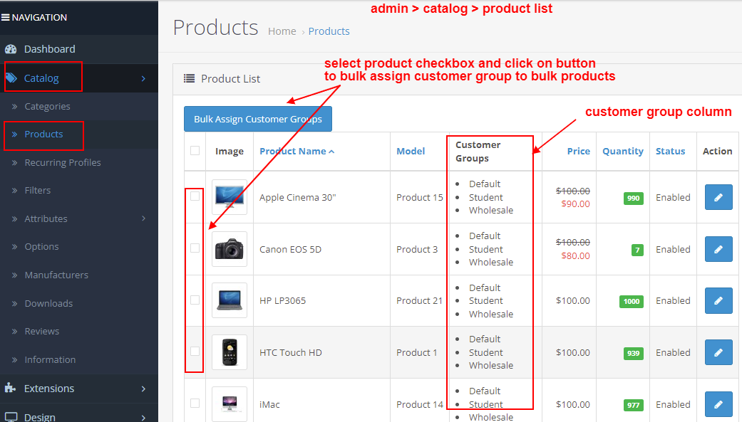OpenCart - Products By Customer Group