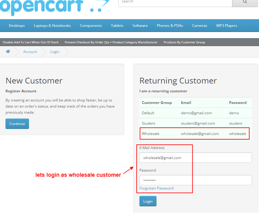 OpenCart - Products By Customer Group
