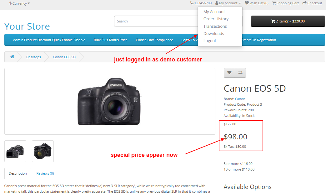 OpenCart - Login To View Special Price