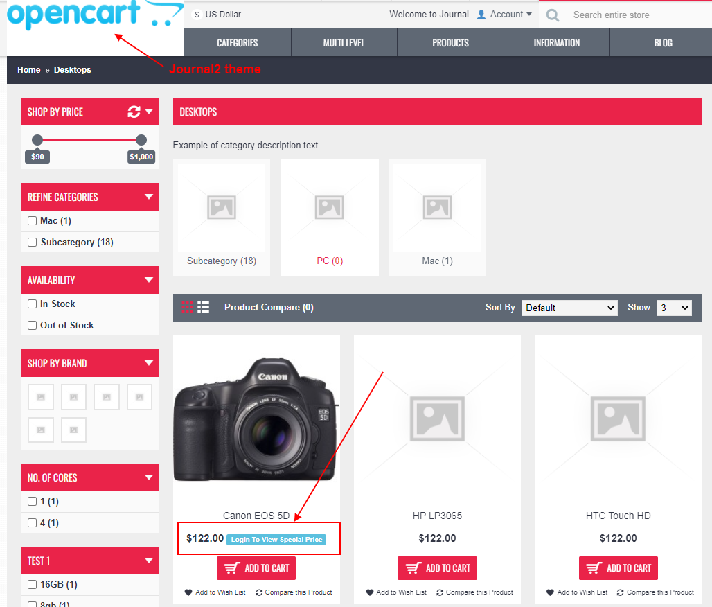 OpenCart - Login To View Special Price