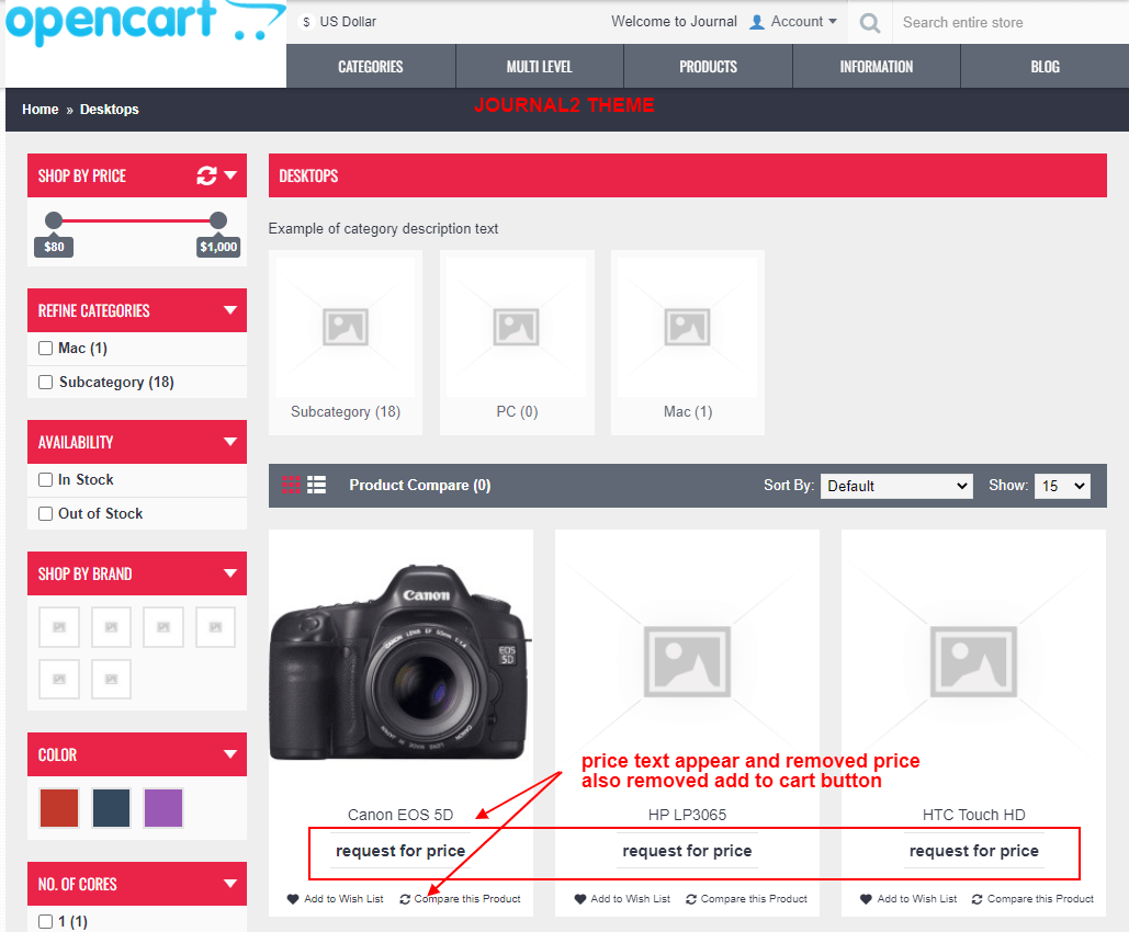 OpenCart - Hide Price + Add To Cart Button Rules