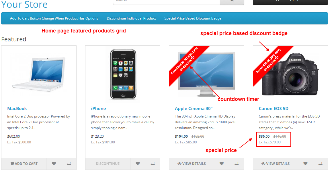 OpenCart - Special Price Based Discount Badge