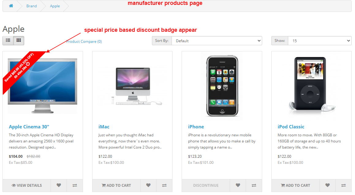 OpenCart - Special Price Based Discount Badge