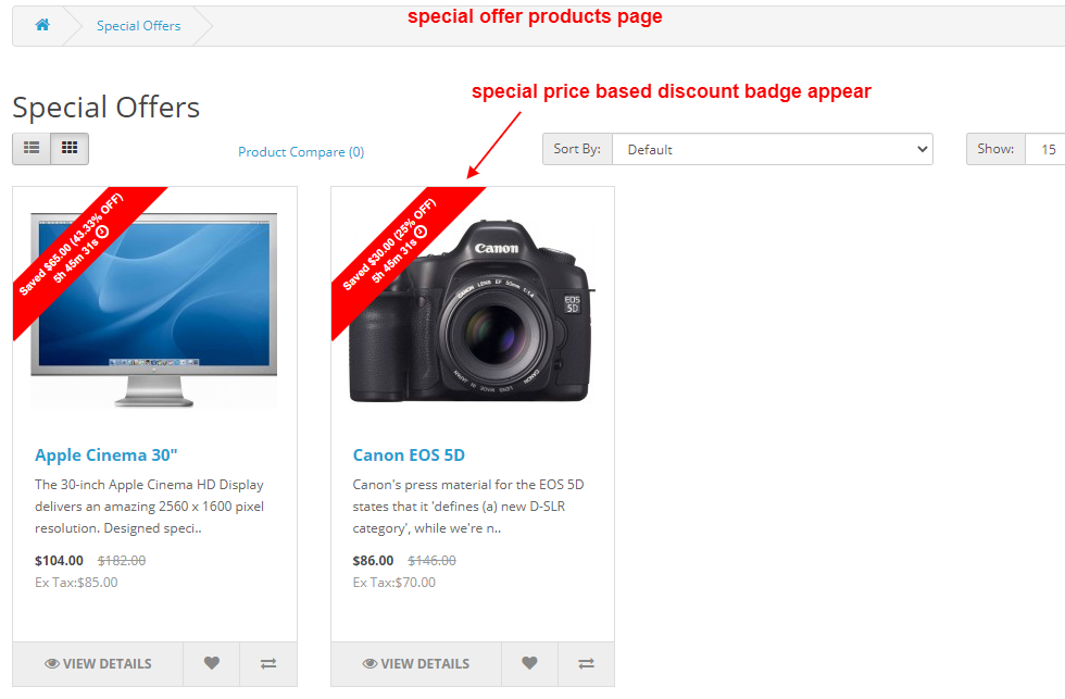 OpenCart - Special Price Based Discount Badge