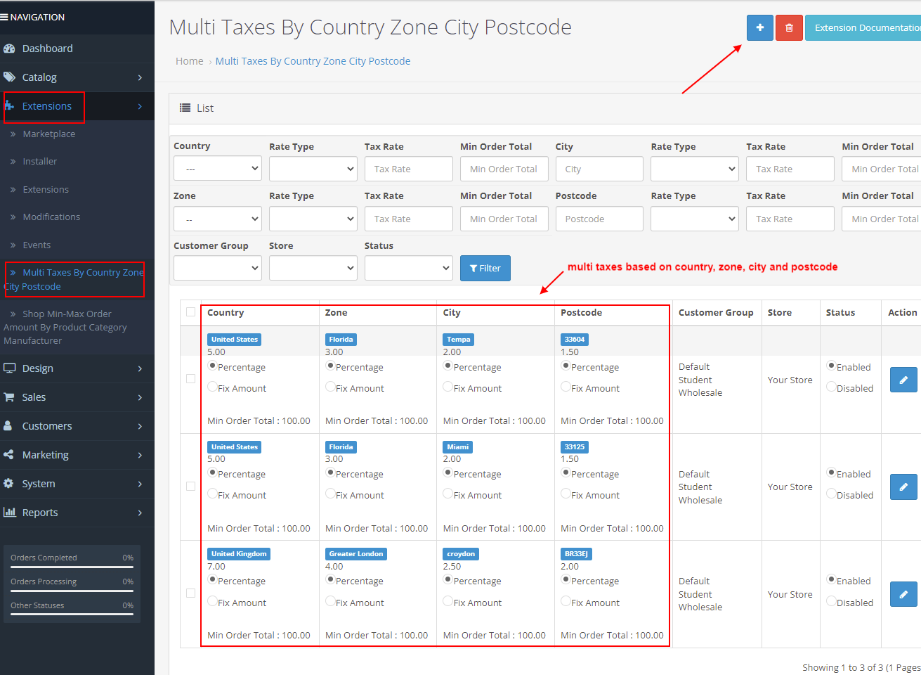 OpenCart - Multi Taxes By Country Zone City Postcode