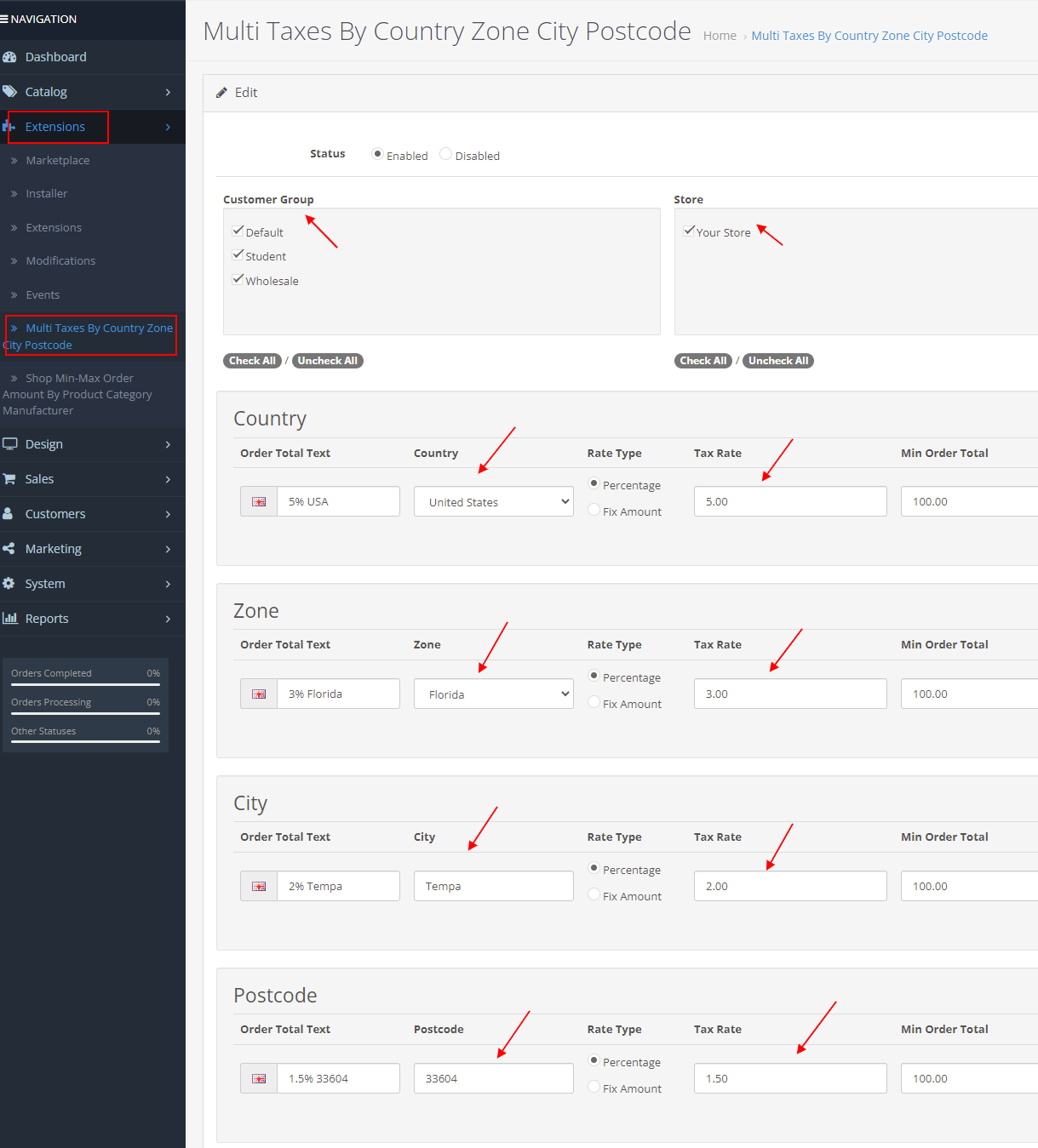 OpenCart - Multi Taxes By Country Zone City Postcode