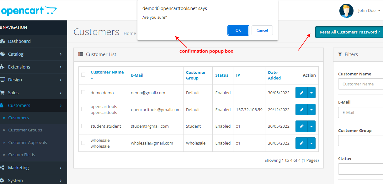 OpenCart - Reset All Customer Password