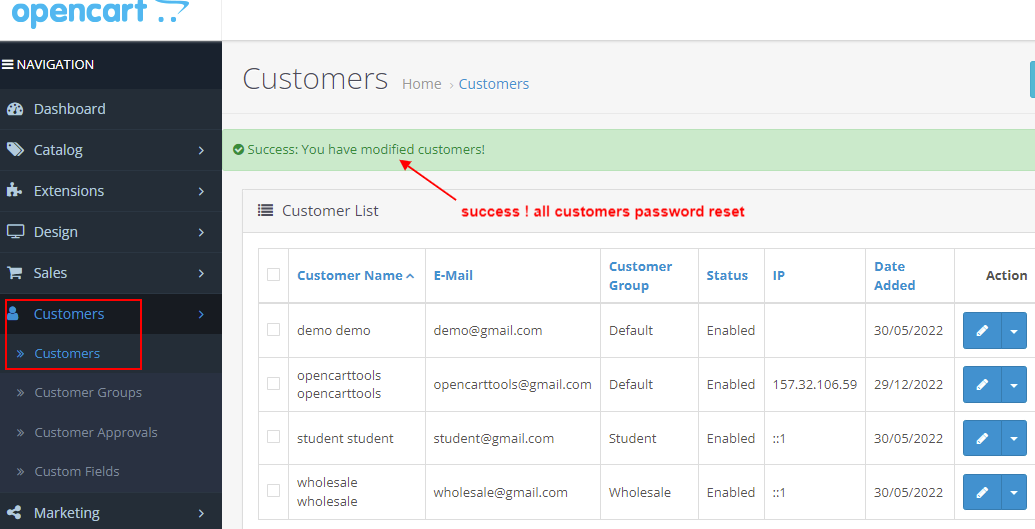 OpenCart - Reset All Customer Password