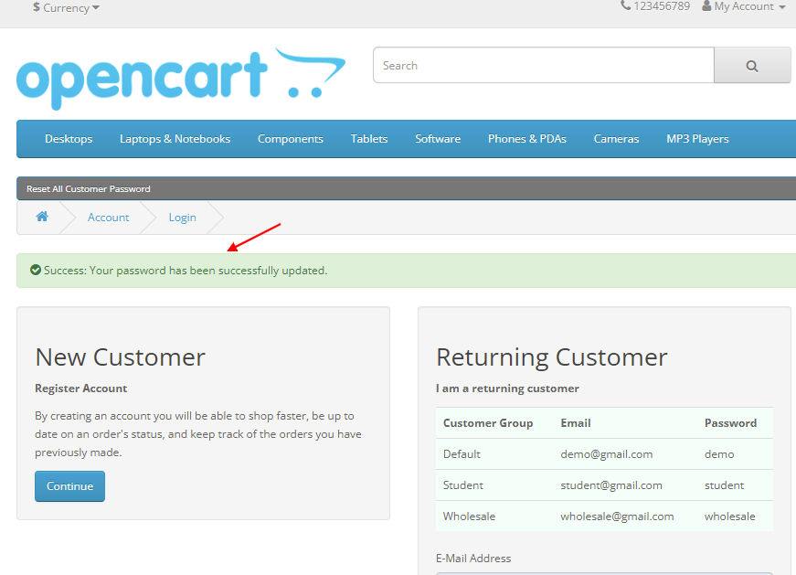 OpenCart - Reset All Customer Password